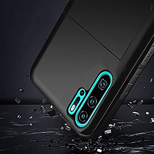 Asuwish Phone Case for Huawei P30 Pro with Tempered Glass Screen Protector and Credit Card Holder Wallet Cover Hard Hybrid Cell Accessories Hawaii P30Pro P 30 Pro30 Women Men Black