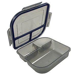 MyGo Container Small To-Go 3-Compartment Food Container, 8" x 8" x 2-1/2", Reusable, Microwave Safe, Smoke/Blue