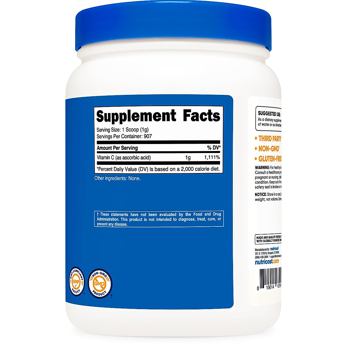 Nutricost Ascorbic Acid Powder (Vitamin C) 2 LBS - Gluten Free, Non-GMO