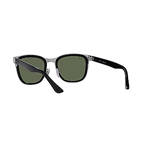 Ray-Ban RB3709 Clyde Square Sunglasses, Black on Silver/Dark Green, 53 mm