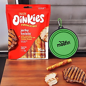 moofin Porkalicious Pig Skin Jerky Twists for Dogs, 16.4 Oz, Dog Chews Treat Bundle Silicon Pet Bowl, Highly Digestible, Smoked Flavor, Dog Chews Treat Long Lasting [Pack of 3]