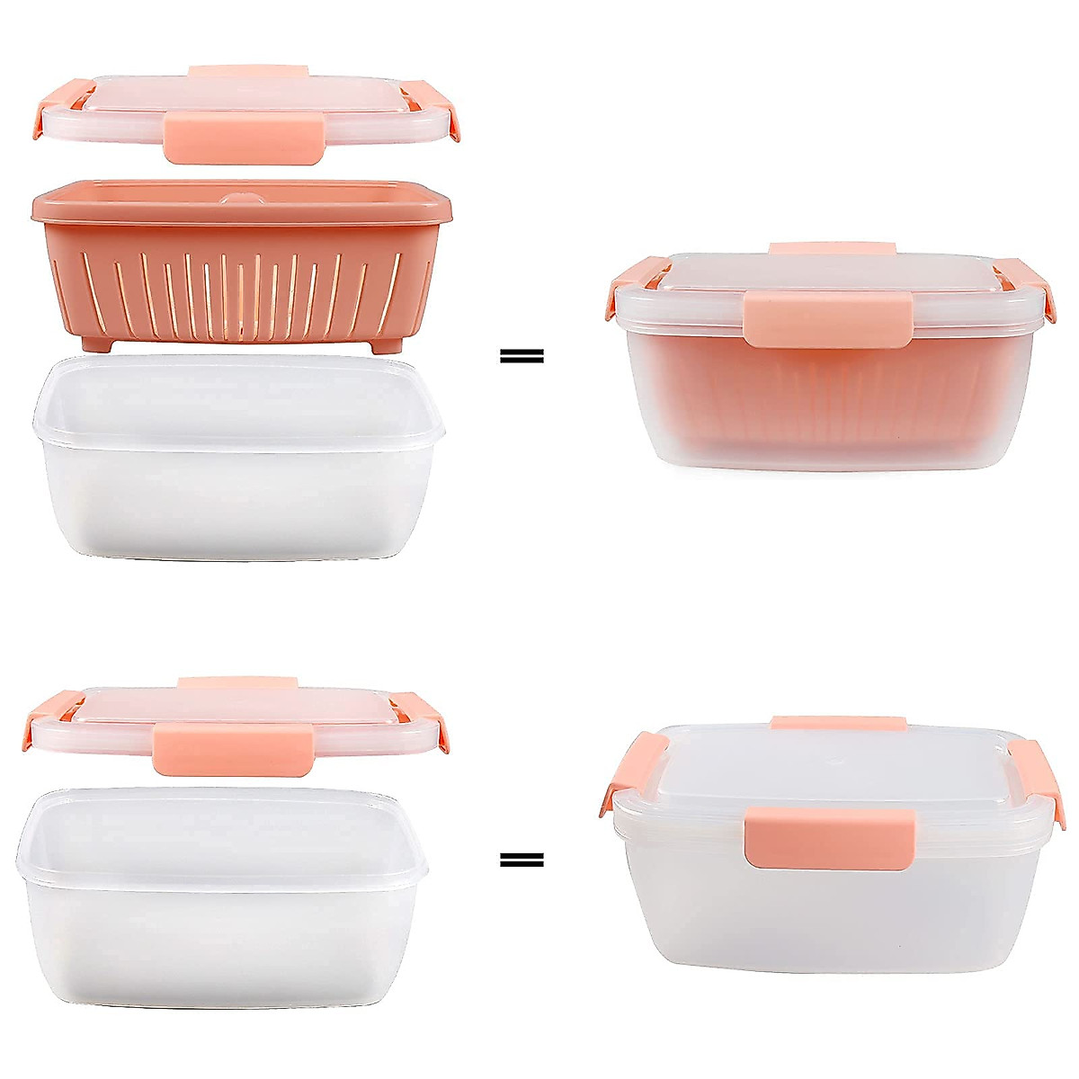 shopwithgreen 52 OZ to Go Salad Container Lunch Container, BPA-Free, Berry Boxes Keep Fresh Produce Saver Food Storage Containers with Leak-proof Lids - Clear, 68oz,Microwave Safe (Pink)