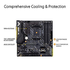ASUS TUF Gaming B450M-PLUS II AMD AM4 (Ryzen 5000, 3rd Gen Ryzen microATX Gaming Motherboard (DDR4 4400(O.C.), USB 3.2 Gen 2 Type-A, BIOS Flashback, 256Mb BIOS Flash ROM, AI Noise Cancelling Mic