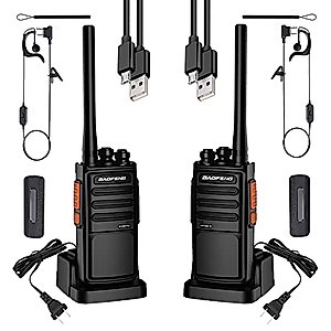BAOFENG Walkie Talkies Long Range BF-888S Plus Rechargeable 1500mAh Li-ion All Day Working, USB Cable Charging Portable Two Way Radio with Earpieces and Mic（2 Pack）
