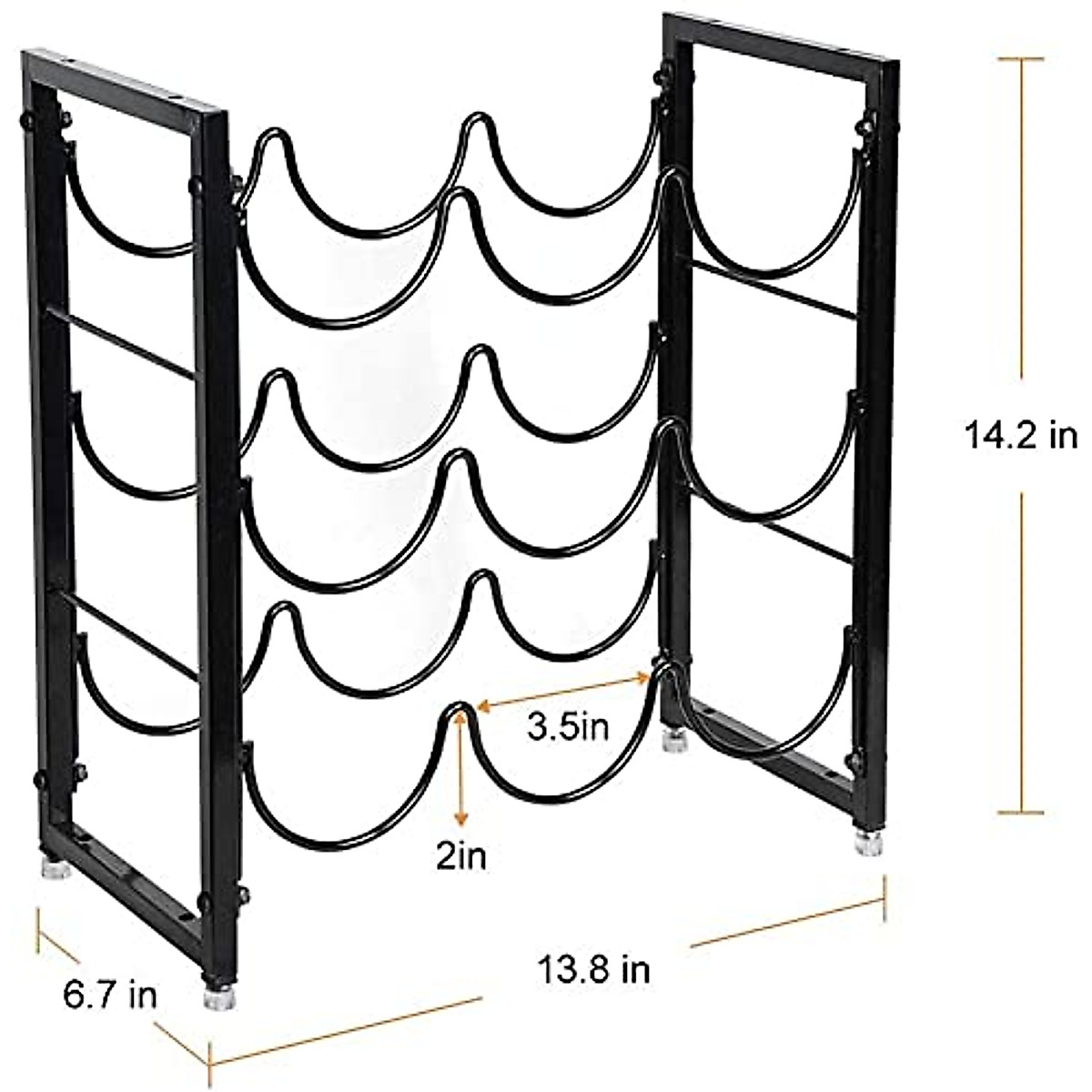 POPKU 9-Bottles Wine Rack - 3 Tier Stackable Wine Holder for Bottles - Classic Style Wine Shelf for Pantry, Perfect for Bar, Wine Cellar, Basement, Cabinet, Pantry, etc - Metal (Black)