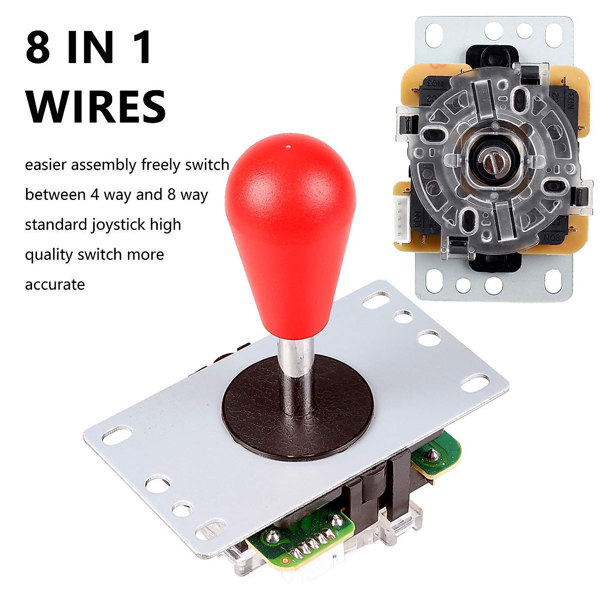 EG STARTS 1 Player LED Arcade DIY Part Kit USB Encoder to PC Gamepads Ellipse & Oval Style Bat Joystick + 5V LED Arcade Buttons for Video Games Mame Raspberry Pi Arcade1up (Chrome Mix Colors)