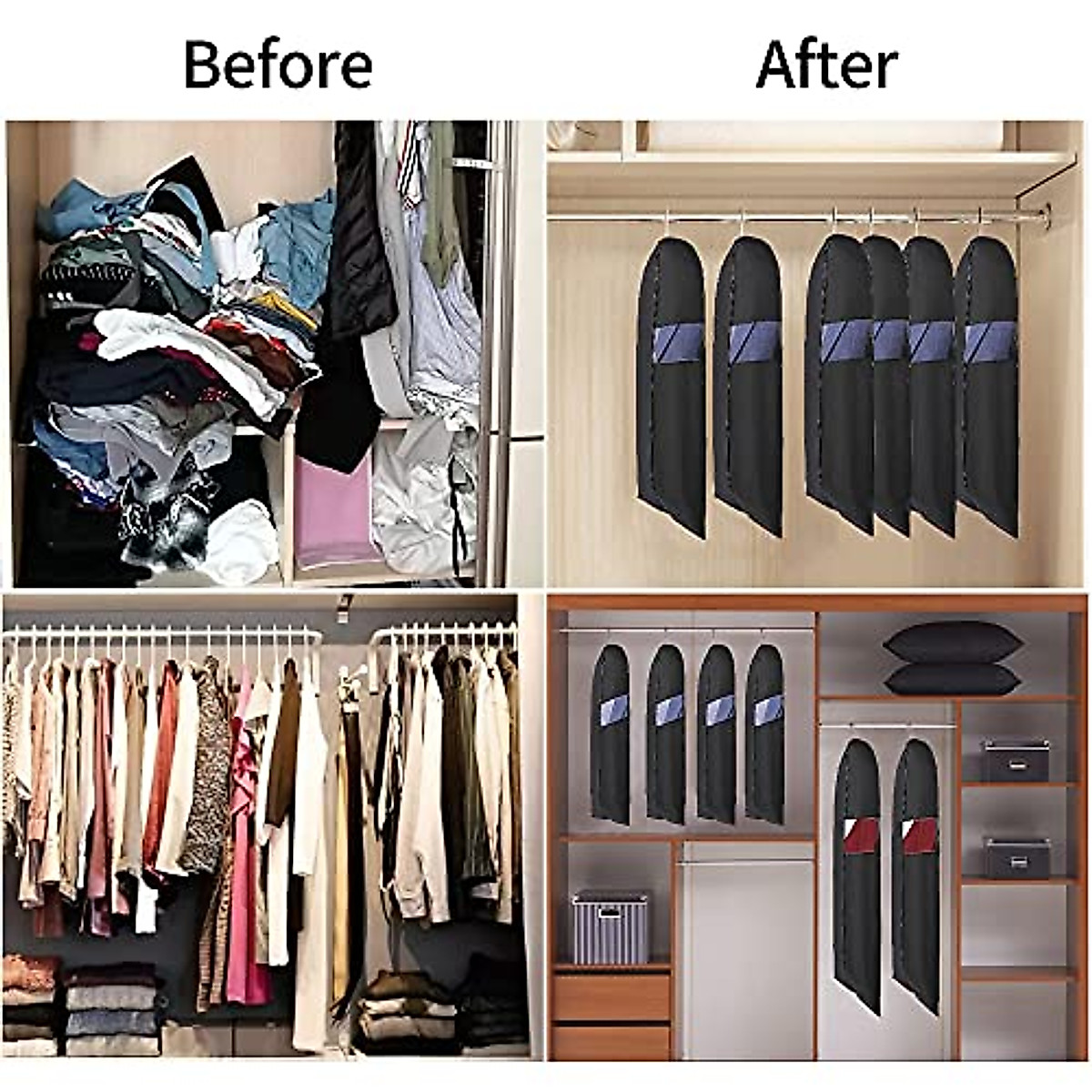 40‘’Garment Bags【3 Pack】Suit Bag for Storage Hanging Clothes Suitable for Storage of Dresses Suits Overcoats Garment Can Provide Neatness and Space-Saving for Your Wardrobe (Black, 40 × 24 Inch)
