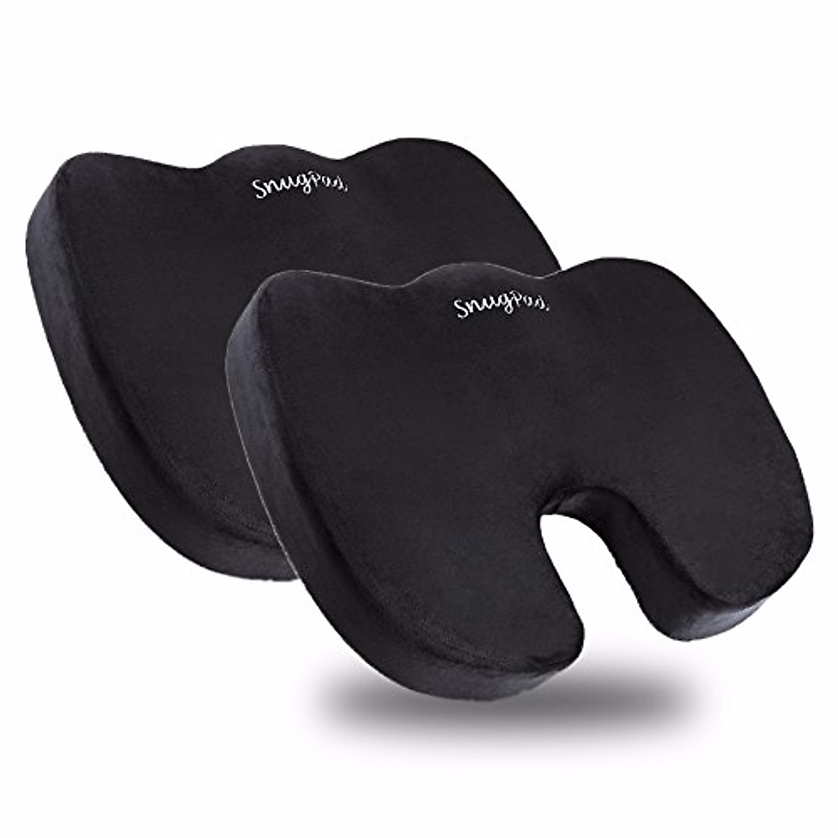 SnugPad Black Memory Foam Seat Cushion - Sciatica, Back, Hip, and Tailbone Pain Relief, Firm Version, Support for Office Chair, Wheelchair, Car. Non-Slip Orthopedic Coccyx Memory Foam (2 Pack)