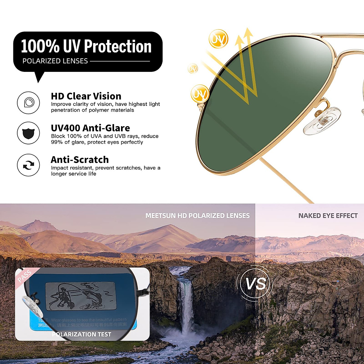 MEETSUN Aviator Sunglasses for Men Women Driving Polarized UV400 Protection Metal Frame(3-Pack-Black+Dark Green+Brown Lens)