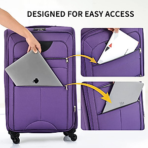 Merax Softside Luggage Set, Travel Suitcase Expandable Lightweight, 3 Piece Luggage Sets with Spinner Wheels 22" 26" 30" Suitcase with TSA Lock (Purple)
