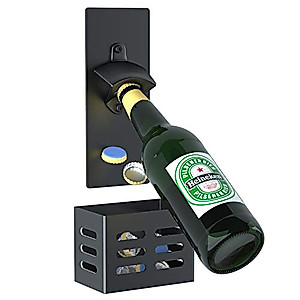 weallbuy Magnetic Bottle Opener with Cap Catcher,Removable Wall Mounted Beer Bottle Opener for Kitchen Fridge,Beer Gifts for Men (black)