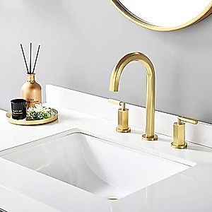 Phiestina Widespread Brushed Gold 8 Inch 2 Handles 3 Holes Hexagonal Widespread Bathroom Faucet, Bathroom Sink Faucet with Stainless Steel Metal Pop Up Drain,NS-WF001-6-BG