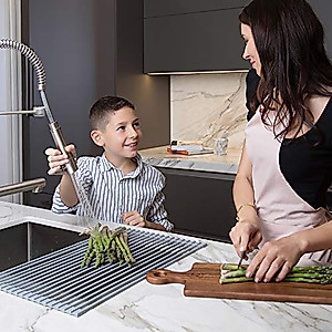 Kraus Multipurpose Over-Sink Roll-Up Dish Drying Rack, Colander and Trivet in Light Grey, KRM-10GREY
