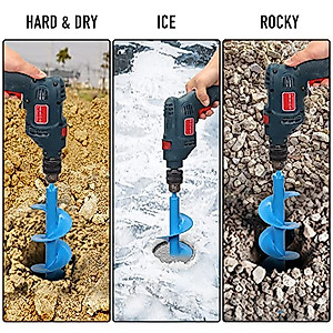 16" x 4" Upgraded Auger Drill Bit with Sharp Thickended Blades and Tungsten Steel Cemented Carbide - Ice Augers for Ice Fishing Intensive Blades for Planting for 3/8" Hex Drive Drill