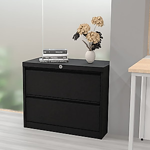 Aobabo 2 Drawer Lateral File Cabinet with Lock,Metal Storage File Cabinet Steel Filing Cabinet with Letter/Legal Size for Home Office,Anti-tilt Structure,Assembly Required (Black,2 Drawer)