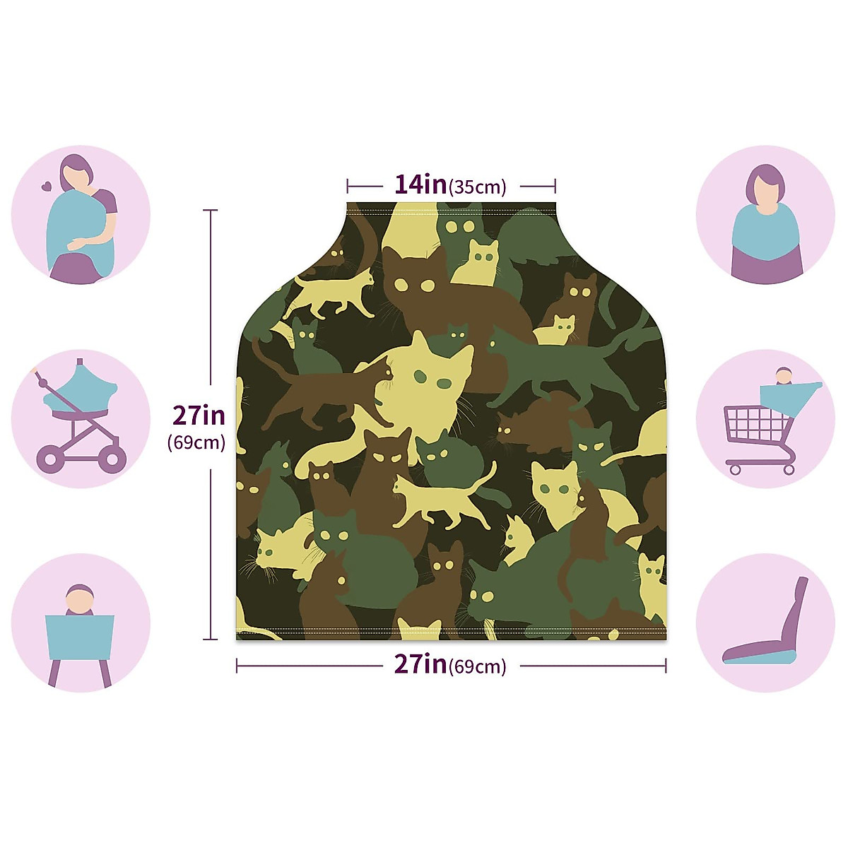 Baby Car Seat Stroller Covers Camouflage Ghost Cat Kitten Camo Nursing Cover Breastfeeding Scarf Soft Breathable Stretchy Infant Car Canopy Coverage Carseat Cover for Boys and Girls Multi Use