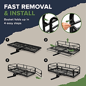 ARKSEN 60 x 24 Inch Folding Cargo Rack Carrier 500 Lbs Heavy Duty Capacity 2 Inch Receiver Luggage Basket Hitch Fold Up for SUV Pickup Camping Traveling Black