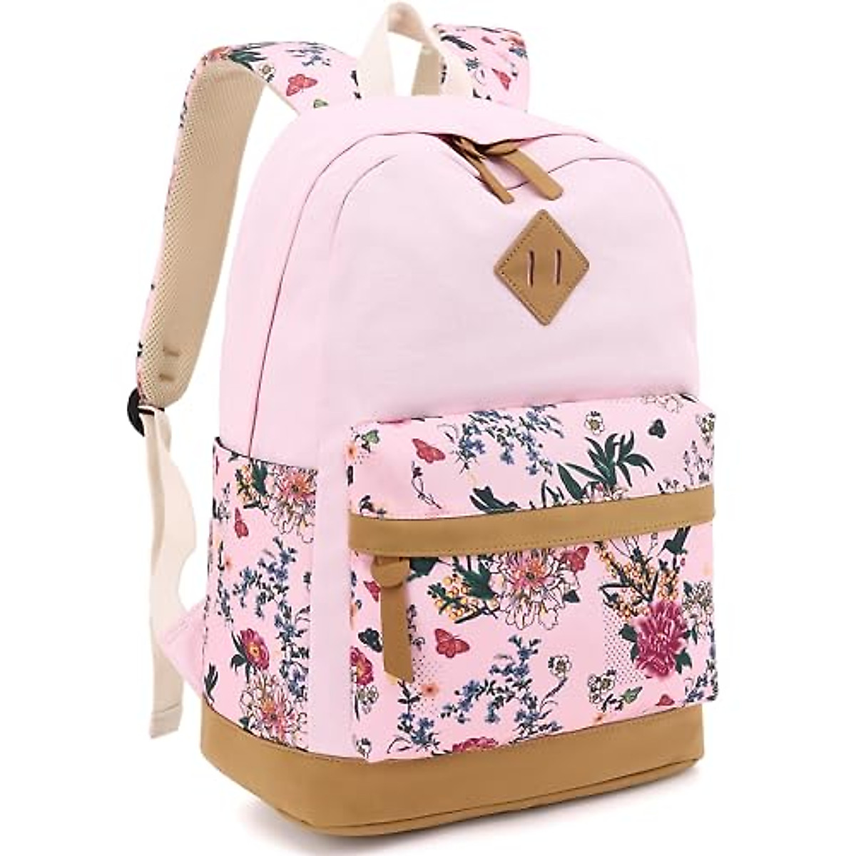 Leaper Floral Canvas Backpack Laptop Bag Daypack bag Lunch Bag Purse 3 in 1 Pink
