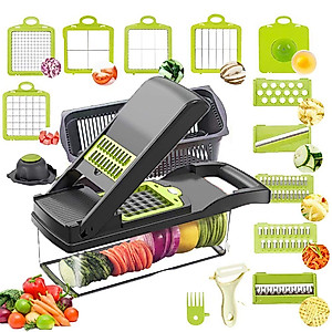 Alrens Vegetable Chopper Mandoline Slicer Pro 15 in 1 Vegetable Slicer Cutter with Multi Blade Onion Chopper for Potato Tomato Cucumber Carrot