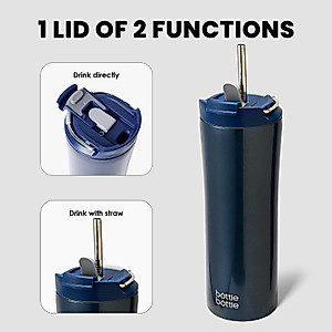 BOTTLE BOTTLE Insulated Coffee Tumblers with Dual-use Lid and Straw Double Walled Iced Travel Coffee Mug for Woman and Man 18 oz Stainless Steel Tumbler with Handle(Dark Blue)