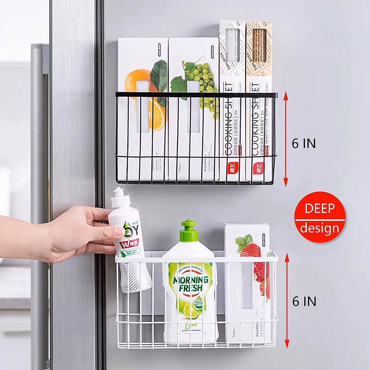 Magnetic Refrigerator Organizer Magnetic Basket Kitchen Organizer Metal Ziplock Bag Storage Organizer (White)
