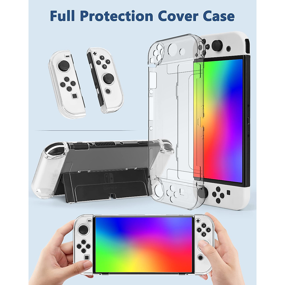 RTTACRTT Carrying Case for Nintendo Switch OLED, Hard Shell Travel Carrying Case for Nintendo Switch with Case, HD Screen Protector, Stand, Thumb Grips