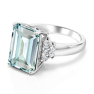 Gem Stone King 925 Sterling Silver Emerald Cut Gemstone Birthstone Engagement Ring | Emerald Cut 14X10MM | Wedding Anniversary Promise Ring For Women | Available In Size 5, 6, 7, 8, 9