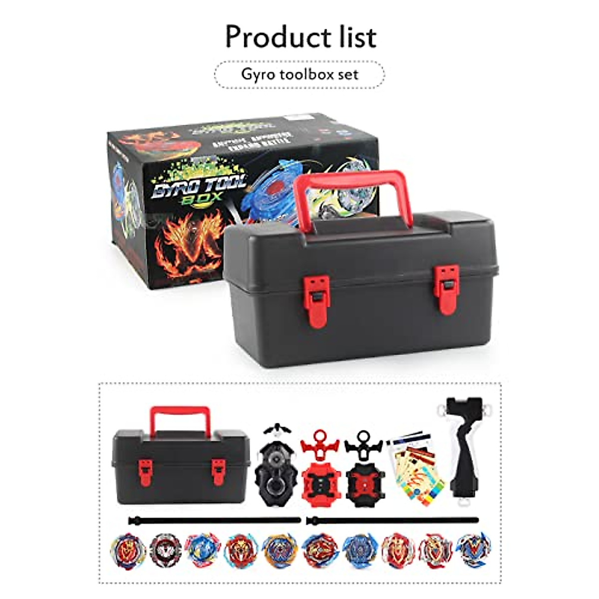 WTUME 10 Piece bey Battling Gyros Tops, 3 Two-Way Launchers, Zest Achilles Valkyrie with Portable Box Blade pro Series Set for Kids Children Gift Idea.