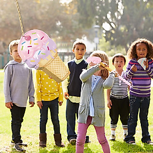 Ice Cream Piñata Ice Cream Cone Shaped Piñata with Stick Blindfold for Ice Cream Birthday Party Summer Candy Party Baby Shower Wedding Party Supplies Decor, 15.8 x 9.5 Inch(Pink, Purple)