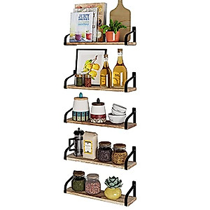 You Have Space Prato Organization & Storage Shelves, Floating Shelves for Living Room Decor, Kitchen, Bathroom, Bedroom, 17"x 4.5" Burned Bookshelf Set of 5