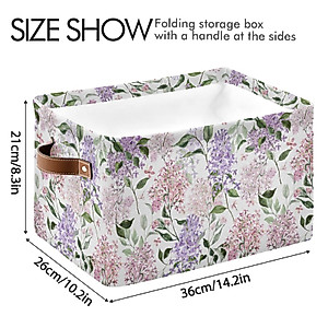 xigua Beautiful Lilacs Pattern Foldable Storage Bin, Collapsible Sturdy Fabric Storage Basket Cube W/Handles, Storage Box for Organizing Toys Nursery Shelf Closet Bedroom Office 1PCS