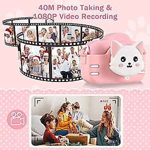 Wennzy Mini Cartoon Kids Digital Camera 1080P Digital Video Camera for Kids Dual Lens 2.0 Inch IPS Screen 4X Zoom Built-in Battery, Perfect Birthday for Boys Girls