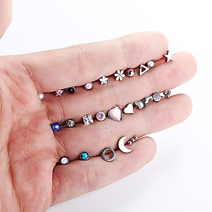 Jstyle Hypoallergenic Flat Back Stud Earrings for Women Surgical Stainless Steel Earrings Sets for Sentive Ears Cartilage Earring Small Flatback Studs Earrings Screw Back Earrings Piercing