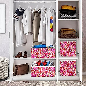 Kigai Abstract Red Confetti Cube Storage Bin 11x11x11 In, Large Organizer Collapsible Storage Basket for Shelves, Closet, Storage Room