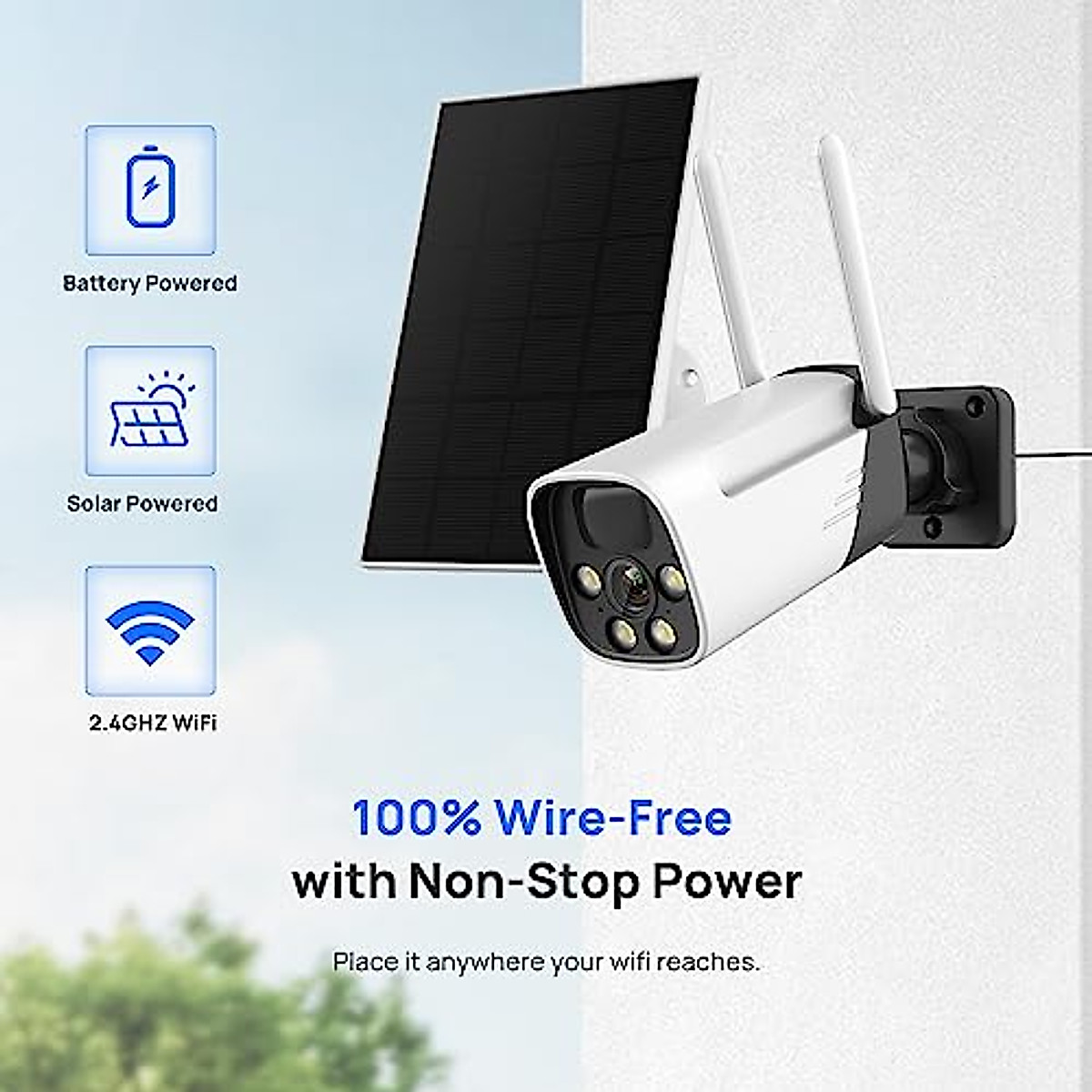 VIKYLIN Solar Security Cameras Wireless Outdoor, 2K Battery Powered Outdoor Camera, 2.4GHZ WiFi Home Security with Spotlight Color Night Vision, AI PIR Motion Detection, 2-Way Talk, Siren Alarm