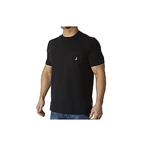 Nautica Men's Solid Crew Neck Short Sleeve Pocket T-Shirt, Black, Large