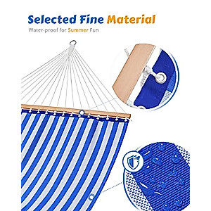 Poolside Hammock with Stand, 2 Person Indoor Outdoor Backyard Beach Patio Hammock, Waterproof UV Resistance, 2 Bags Included. (Blue & White)