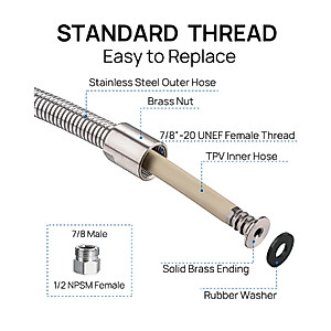 Sepaitek 38 inch Commmercial Faucet Repalcement Hose for Pre Rinse Faucet Sprayer, Commercial Faucet Parts Stainless Steel Flexible Hose for Restaurant Hospital Dishwasher, Leak-Free and Durable