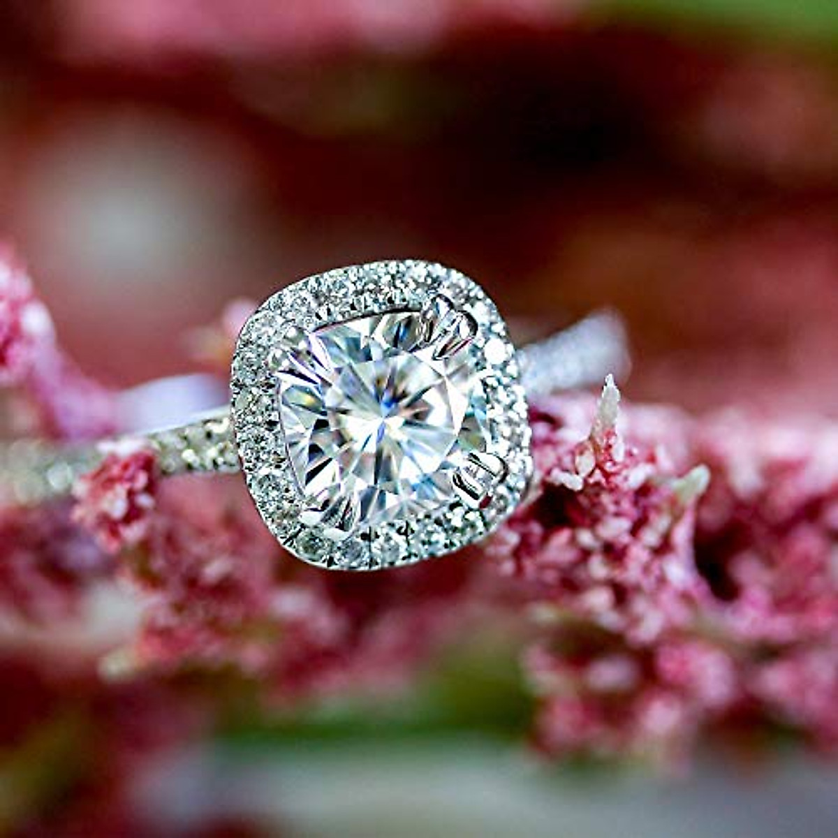 Kobelli Forever One Moissanite and Lab Grown Diamond Halo Engagement Ring 1 1/3 CTW 14k White Gold (DEF/VS), 4