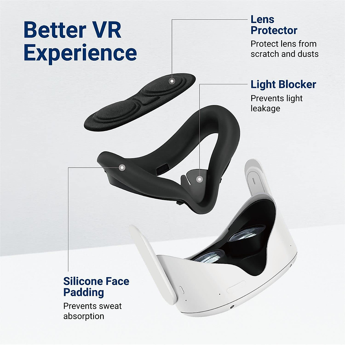 TNP VR Face Cover and Lens Protector Compatible with Oculus Quest 2 - Oculus Quest 2 Silicone Face Cover with Nose Light Blocker and Proof Lens - Sweat Guard Silicone Cover for Oculus Quest 2