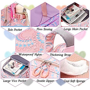 Dorlubel Girls Princess Backpack Elementary School, Heart Shape Print Backpack for girls Cute Kids Kindergarten Preschool Bookbag With Lunch Bag and Pencil Case (Dark Blue Heart Shape)