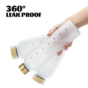 MUCR 32 oz Water Bottle With Time Marker, Motivational Clear Water Bottles, Lightweight and Frosted, BPA Free for Gym, Sport, Outdoors, White