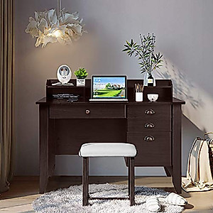 WATERJOY 48" Computer Desk with 4 Storage Drawers and Hutch Wood Executive Table for PC Laptop Table
