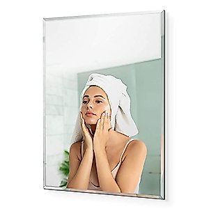 Rectangular Bathroom Wall Mirror 30" x 40" with Safety Backing | Mounted Hooks | Stylish 1" Beveled Silver Vanity Mirror by Fab Glass and Mirror