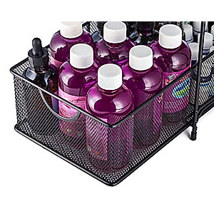 Halter 2-Tier Mesh Sliding Drawer Baskets, Bathroom, Pantry, Storage, Clothing, Cabinet Organizers, 14 by 12.75 by 6.75 Inches, Black