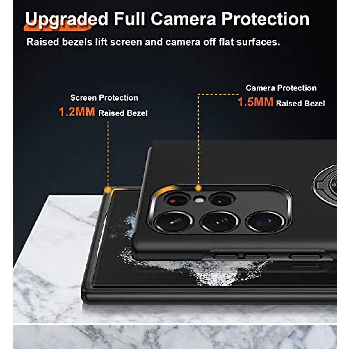 iDLike for Samsung Galaxy S23 Ultra Case, Military Grade Drop Test Shockproof Phone Case Cover with [Full Camera Lens Protection] [Invisible Ring Holder Kickstand],Black