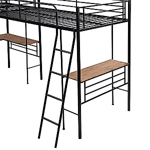 Morhome Metal Loft Bed with Two Built-in Desks, Twin Size L-Shaped Loft Bed with Full-Lenght Guardrail and Two Ladder, 2 Beds in 1 Corner Loft Bed for Kids Teens Adults, No Box Spring Needed