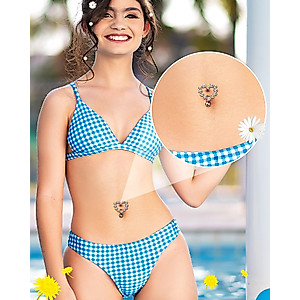 Melighting 14G Belly Button Rings Reverse Belly Rings Stainless Steel 316L Flower Belly Piercing Jewelry for Women Belly Piercing Navel Barbell Body Piercing Jewelry