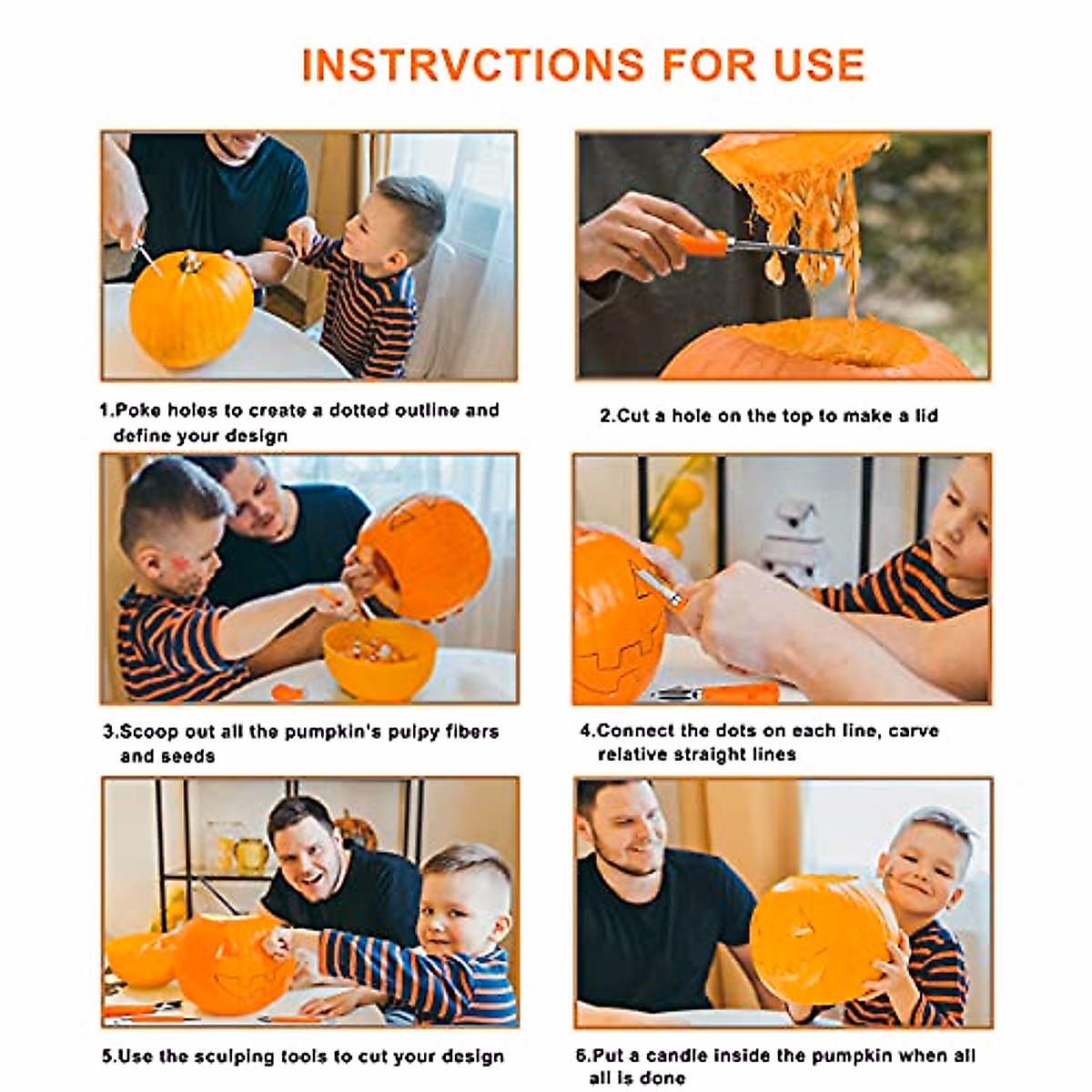 CRMPro 8 Pieces Pumpkin Carving Kit, Stainless Steel Pumpkin Carving Tools with Carrying Case for Kids & Adults Easily Carve Sculpt Halloween Jack-O-Lanterns