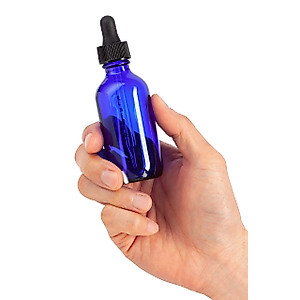 JUVITUS 2 oz / 60 ml Cobalt Blue Glass Boston Round Graduated Measurement Glass Dropper Bottle (6 pack) + Funnel